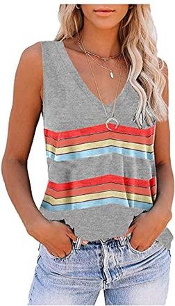 Generic Hauts dété pour femme - Débardeurs de loisirs - Sans manches - Col en V - Gilet pour femme - Haut dété léger - Basique - Dos nu - Décontracté - Élégan