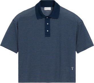 Ami Striped Boxy Fit Polo With Ami De Coeur Patc