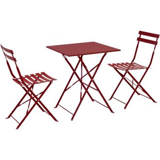 Oviala Table de jardin et 2 chaises acier 60 cm pourpre