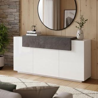 Dmora Kommode Sirio, 3-t&uuml;riges K&uuml;chen-Sideboard, Wohnzimmer-Buffet, 100 % Made in Italy, 160 x 45 x 86 cm, gl&auml;nzendes Wei&szlig; und Schiefer