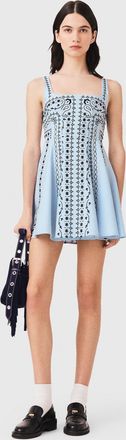 Maje Robe Courte Brod&eacute;e En Lin M&eacute;lang&eacute; - Bleu - 34 - Maje