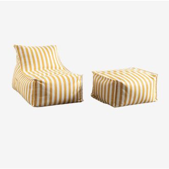 Sklum Sklum - Ensemble de jardin 2 places - Fauteuil et pouf en tissu ol&eacute;fine d&eacute;perlant - Dimensions 60x75x120cm - Rembourrage en billes de polystyr&egrave;ne