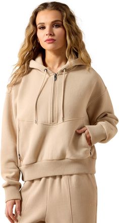 Ariat Womens Compass 1/2 Zip Sweatshirt Long Sleeve in Moonstone, Size 2X-Large, by Ariat