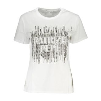 Patrizia Pepe Kurz&auml;rmeliges T-Shirt mit Rundhalsausschnitt und Logo-Details in Kontrastfarbe - - Tops - Damen - Wei&szlig; - XS