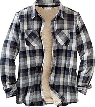 Minetom Chemises Homme en Flanelle Chemises À Carreaux Manches Longues Chemise Chaude De Bucheron Bouton Chemise Sherp Veste G Noir Blanc XXL