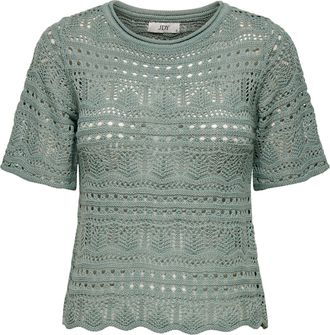 Jacqueline de Yong Damen Rundhals T-Shirt Kurzarm Häkeltop mit geometrischem Muster, Farben:Grün-3, Größe:XS