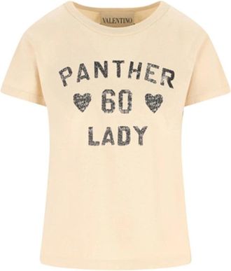 Valentino Garavani Femme, Tops, Beige, Taille: 42 FR T-Shirt en coton avec imprim&eacute; graphique us&eacute;