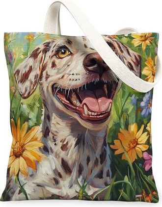 Generic Spring Catahoulas Sac fourre-tout en toile motif l&eacute;opard 33 x 38,1 cm, motif fleurs color&eacute;es, sac d&eacute;picerie r&eacute;utilisable pour femme, animal de compagn