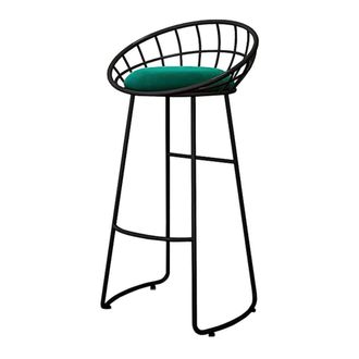 Generic Nordischer Barhocker aus schwarzem Metall - Samtbezogener Tresenstuhl mit hoher R&uuml;ckenlehne und Fu&szlig;st&uuml;tze f&uuml;r Bistro, Kneipe und Essbereich in der K&uuml;c