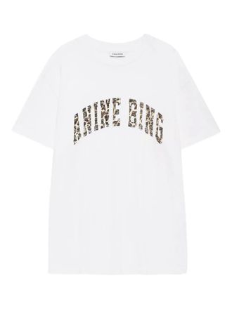 Anine Bing t-shirt Walker &agrave; imprim&eacute; l&eacute;opard et logo - Blanc