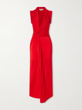 Victoria Beckham Asymmetrisches Maxikleid Aus Satin Mit Twist-detail - Rot