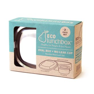 ECOlunchbox ECOlunchbox Oval, 2-teilige Brotdose aus Edelstahl mit separater, auslaufsicherer Runddose | Lunchbox | Bento Box
