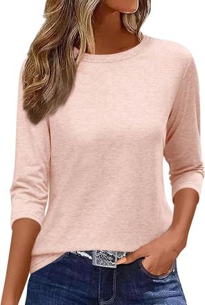 Minetom Tshirt Damen Shirt 3/4 Arm Tshirt Sommer Pullover Basic Tops Casual Oberteile Rundhals Shirt A Rosa XXL