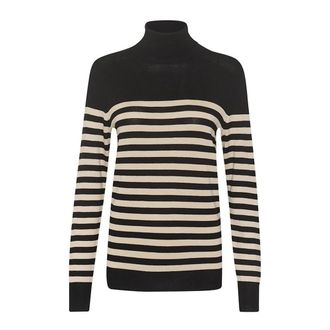 Kaffe Gestreifter Rollkragenpullover Schwarz/Grau - - Knitwear - Damen - Mehrfarbig - 2XL