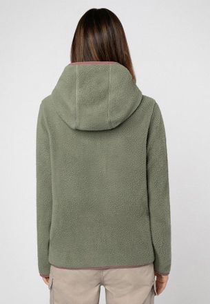 Sublevel Fleecejacke Damen Teddyfleecejacke mit Kapuze Kontrast-Piping, Brusttasche, Rei&szlig;verschlusstaschen