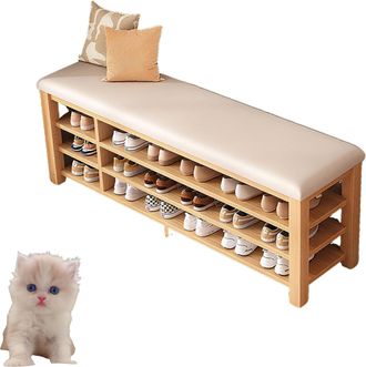 Generic Gepolsterte Schuhaufbewahrung, Eingangsbank, Schuhregal aus Massivholz, kleine Eingangsbank, Sitzbank für den Schlammraum, Flurschrank-Organizer weiß 