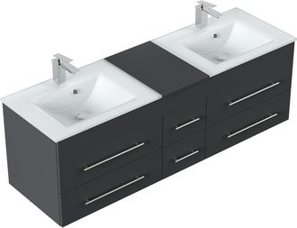 Magnolia Home Badm&ouml;bel Vitro XL mit Doppel-Glasbecken SoftClose Farbe Grafit