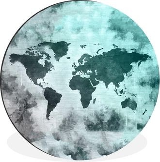 MuchoWow Wandbild Rund Wanddeko Deko Wohnzimmer Bilder 60x60 cm Weltkarte - Smoke - Grau