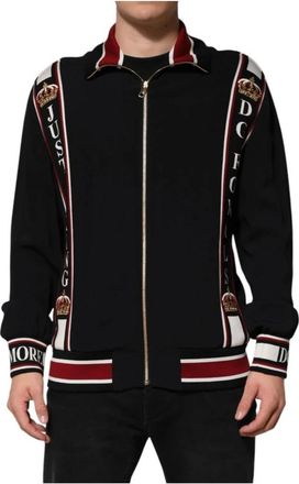 Dolce & Gabbana Homme, Sweatshirts et sweats &agrave; capuche, Noir, Taille: 2XL Pull &agrave; Col Zipp&eacute; Entier avec Motif DG King