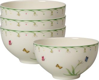 Villeroy & Boch Colourful Spring Bol 4er Set, 470 ml, Müslischale mit Schmetterling- und Blumen-Dekor, Premium Porzellan, Bunt