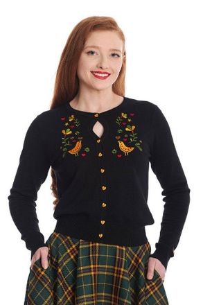 Banned Strickjacke Heritage Birdy Cardigan Schwarz Rockabilly Vintage Cardigan