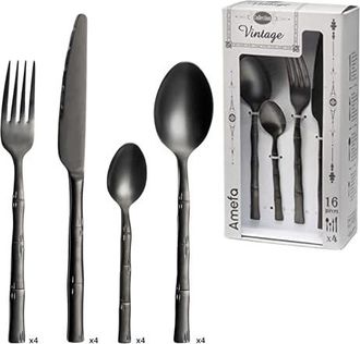 Amefa Besteck KARMA, Essbesteck für 4 Personen, Tafelbesteck in Bambusdesign, 16-teilig