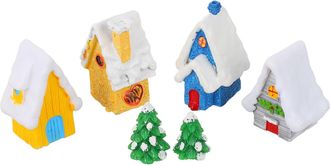 Garneck Miniatur Weihnachtsdeko 6 Stück Selbstgemacht Schneehäuser Weihnachtsbaum Harz Kleiner Modell Farbenfrohe Weihnachtsminiatur für Feengarten Puppenhaus