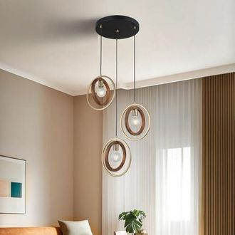 Opviq Elegant Antique Lacquer Chandelier, Metal Body with Wooden Cap, Adjustable Height 45-180 cm, 3 x E27 Socket, Stylish Lighting for Modern Spaces