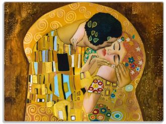 Wallario Glasunterlage/Schneidebrett aus Glas, Der Kuss von Klimt, Größe 30 x 40 cm, Kratzfest, aus Sicherheitsglas
