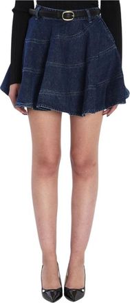 Self Portrait Femme, Jupes, Bleu, Taille: 38 FR Mini-jupe &eacute;vas&eacute;e en denim