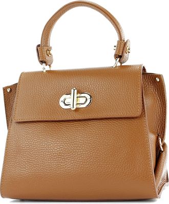 modamoda.de T182 - ital. Damen Henkeltasche Klein Leder, Farbe:Cognac