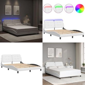 vidaXL Bettgestell mit led Weiß 140x200 cm Kunstleder - Bettrahmen - Schlafzimmermöbel - Led-Licht - Kunstleder - Weißes Bett - Home & Living