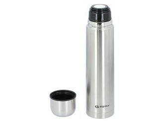 Alpina Alpina Thermosflasche - Thermoskanne - Doppelwandig - 1000 ml - Inkl. Becher - Edelstahl