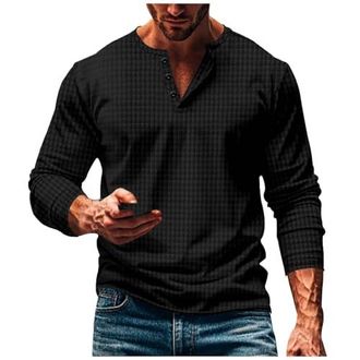 Generic T-shirt &agrave; manches longues pour homme - D&eacute;contract&eacute; - Sportif - Respirant - &Agrave; carreaux, Noir, XXL