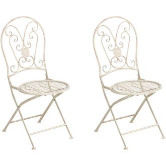 Beliani Beliani - Lot de 2 Chaises de Jardin Vintage en M&eacute;tal Pliantes Beige Clair Coggia