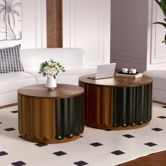 Generic Runde Beistelltische (2er-Set), Moderne runde MDF-Tischplatte, ideal f&uuml;r kleine R&auml;ume wie Wohnzimmer, Schlafzimmer oder Wohnung, Keine Montage erforde