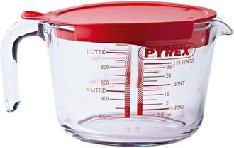 Pyrex 8022313 Classic Broc mesureur en verre avec couvercle 1L, Transparent, 20,9 x 16,1 x 11,2 cm