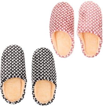 BESPORTBLE WATIIFUFU Pantoufles dH&ocirc;tel pour Couples 2 Paires Antid&eacute;rapantes en Coton Motifs Rouge &agrave; Pois 40/41 et Noir &agrave; Pois 44/45 Pantoufles dInt&eacute;rieur Confort