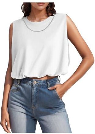 Generic Hauts courts d&eacute;t&eacute; tendance pour femmes 2025 d&eacute;contract&eacute;s et mignons &agrave; coupe ample pour sortir, sans manches, contr&ocirc;le du ventre, demi-chemises printem