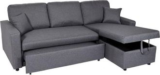 Hhg Ecksofa mit Bettkasten 309, Couch Sofa L-Form, Liegefl&auml;che Nosagfederung 228cm dunkelgrau