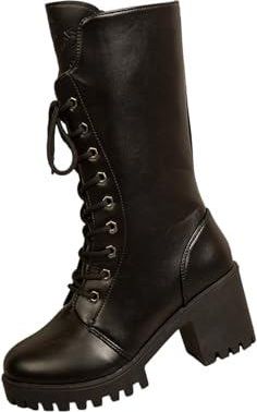 Generic Bottes de combat à lacets pour femme - Chaussures de sécurité légères à talon épais pour femme, Noir, 36.5 EU