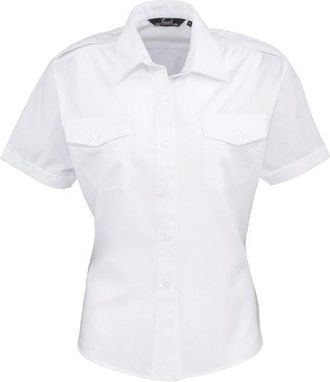 Premier Workwear Ladies Short Sleeve Pilot Shirt Chemise, Blanc, 48 Femme