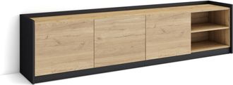 Skraut Home | TV-Schrank, Lowboard | f&uuml;r Wohnzimmer und Esszimmer | 207x50x37 cm | F&uuml;r TV-Ger&auml;te bis zu 80 | Fernsehtisch | Moderner Stil | Eiche und Schwarz
