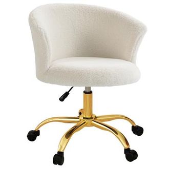 Vinsetto Chaise Bureau Ergonomique en Polaire Teddy, Chaise Coiffeuse, Fauteuil pivotante avec Hauteur r&eacute;glable, Assise rembourr&eacute;e et pi&egrave;tement Acier dor&eacute;, pou