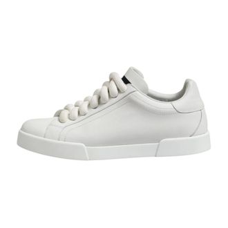 Dolce & Gabbana Homme, Chaussures, Blanc, Taille: 44 EU Logo Baskets Basses en Cuir &agrave; Lacets