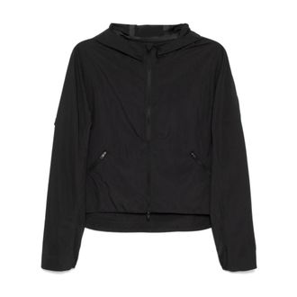 Yohji Yamamoto Femme, Vestes, Noir, Taille: 40 FR Veste de course &agrave; capuche et logo