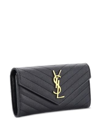 Saint Laurent Classic Monogram Flap Wallet Matelasse Chevron Leather Large small wallets - Schwarz