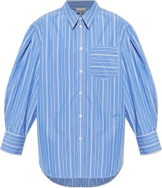 Ganni Femme, Blouses et Chemises, Bleu, Taille: 36 FR Chemise oversize avec poche