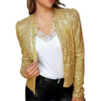 Generic Haut &agrave; paillettes pour femme - Grande taille - Cardigan scintillant pour femme - Blazer d&eacute;contract&eacute; ouvert sur le devant - Veste d&eacute;contract&eacute;e ouverte 