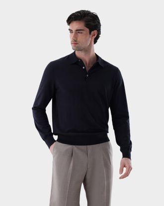 van Laack Langarm Strick-Poloshirt mit Baumwolle und Seide